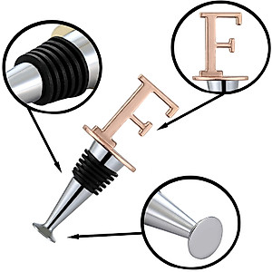 Wine and Beverage Bottle Stopper Christmas Initial letter Wine Stoppers Christmas Decorative Creative Kitchen Bar Wedding Birthday Party Favor Wine Lover Gift (Rose Gold-F)