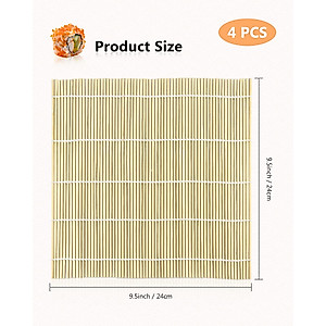 JIALEEY Bamboo Sushi Rolling Mat, 9.5x9.5 Inch, 4 PCS Set