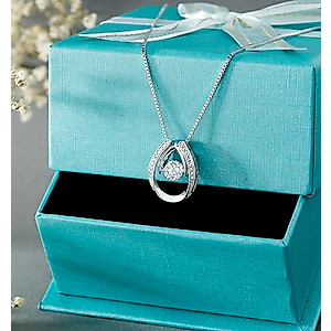 ARINZA Silver Necklace for Women, Dancing Diamond Cubic Zirconia Necklace, 18+2 Inch Chain, Anniversary Birthday Gifts for Women, Wife, Mom, Girlfriend, Lady