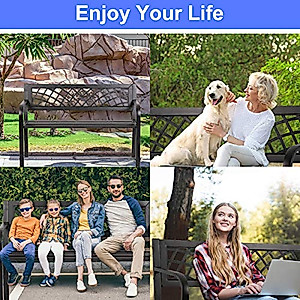 Garden Bench with Black Checkered Design,400 lbs Outdoor Bench Metal Bench Park Bench with Cast Iron Frame Bench Chair,for Patio Front Porch Garden Balcony Lawn Furniture Entryway Backyard,Black