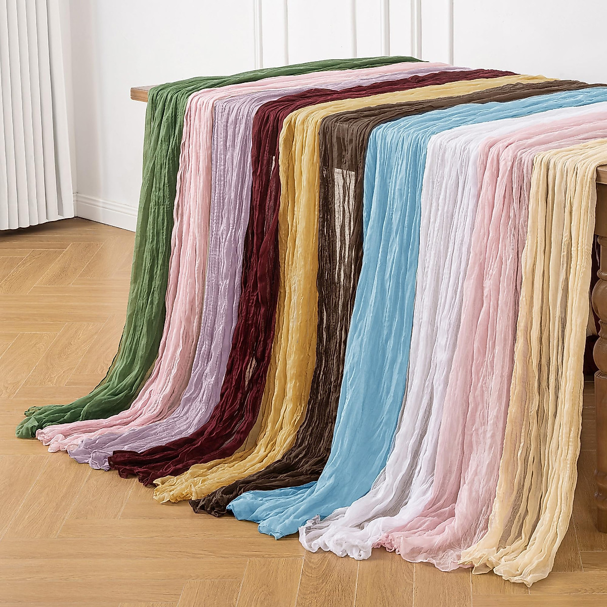 Leetaltree 2 Pack Pink Cheesecloth Table Runner, 35x120 Inch Boho Rustic Cheese Cloth Table Runner, Decorative Table Runners for Bridal Baby Shower Decorations or Wedding Table Decorations