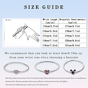HappyStar 925 Sterling Silver Snake Chain Bracelet Fully compatible with Pandora charms, With Mickey Mouse head Clasp Charm Bracelets Gifts for Teen Women