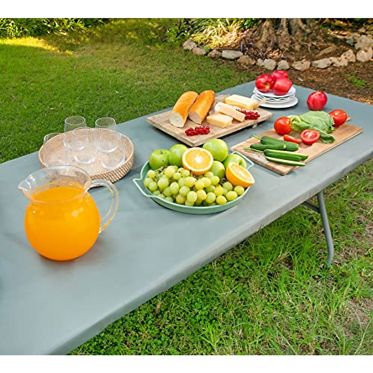 moty Folding Table Cover, Polyester Fitted Waterproof Outdoor Tablecloth Protector with Elastic for Rectangle Picnic Tables, Washable, Wrinkle Resistant, for Patio, Parties, Camping