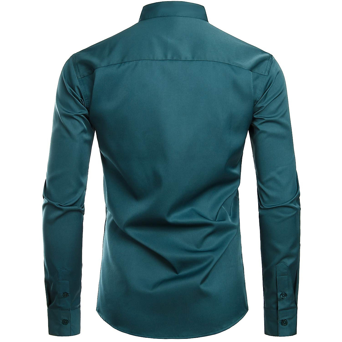 ZEROYAA Mens Hipster Solid Slim Fit Long Sleeve Mandarin Collar Dress Shirts ZLCL08 Teal Large