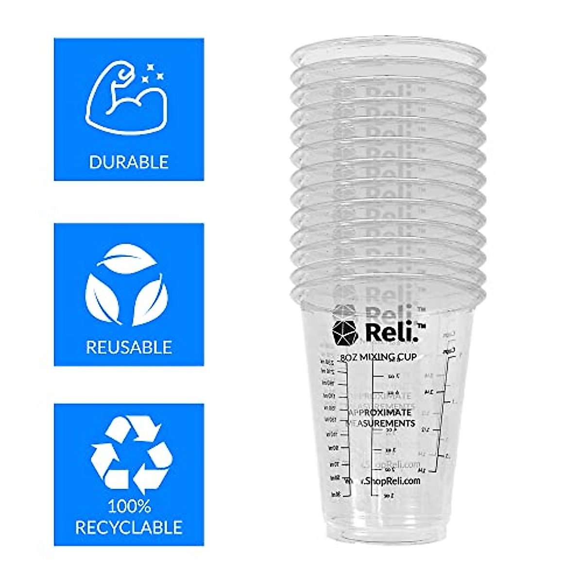 (120 Pcs - Bulk Value) Reli. 8 oz Paint Mixing Cup/Resin Mixing Cups | Disposable Measuring Cups | Clear Plastic Mixing Cups for Paint, Epoxy Resin, Pigments | Multipurpose Self Mixing Cup/Epoxy Cup