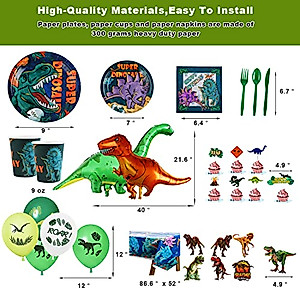 Dinosaur Birthday Party Supplies Kit For Boys, Dinosaur Party Decorations-20 Guest-Include Dino Plates Cups Napkins Banner Cutlery Balloon Tablecloth Straws Toppers