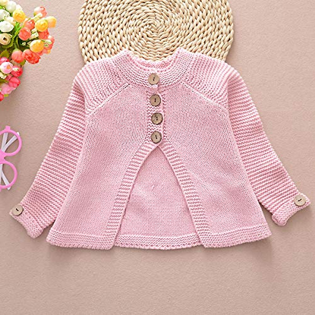 Willow Dance Toddler Baby Girls Autumn Winter Clothes Button Knitted Sweater Cardigan Cloak Warm Thick Coat (Pink, 6-7 Years)