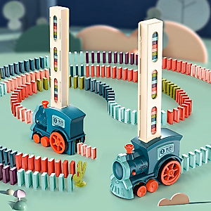 DAWUSU 200 PCS Automatic Domino Train Toy Set,Fun Domino Games for Kids,Domino Games for Boys and Girls Age 3-8