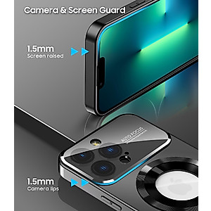 MAKAVO Magnetic for iPhone 13 Pro Max Case, Compatible with MagSafe, Built-in Camera Lens Protector, Logo View, Military Grade Drop Proof Phone Case Cover, Black