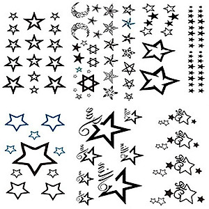 Yesallwas Cute Black Moon Sky Stars Temporary Tattoo for Women Body Kids 6 sheet Waterproof Art Fake Tattoo Stickers