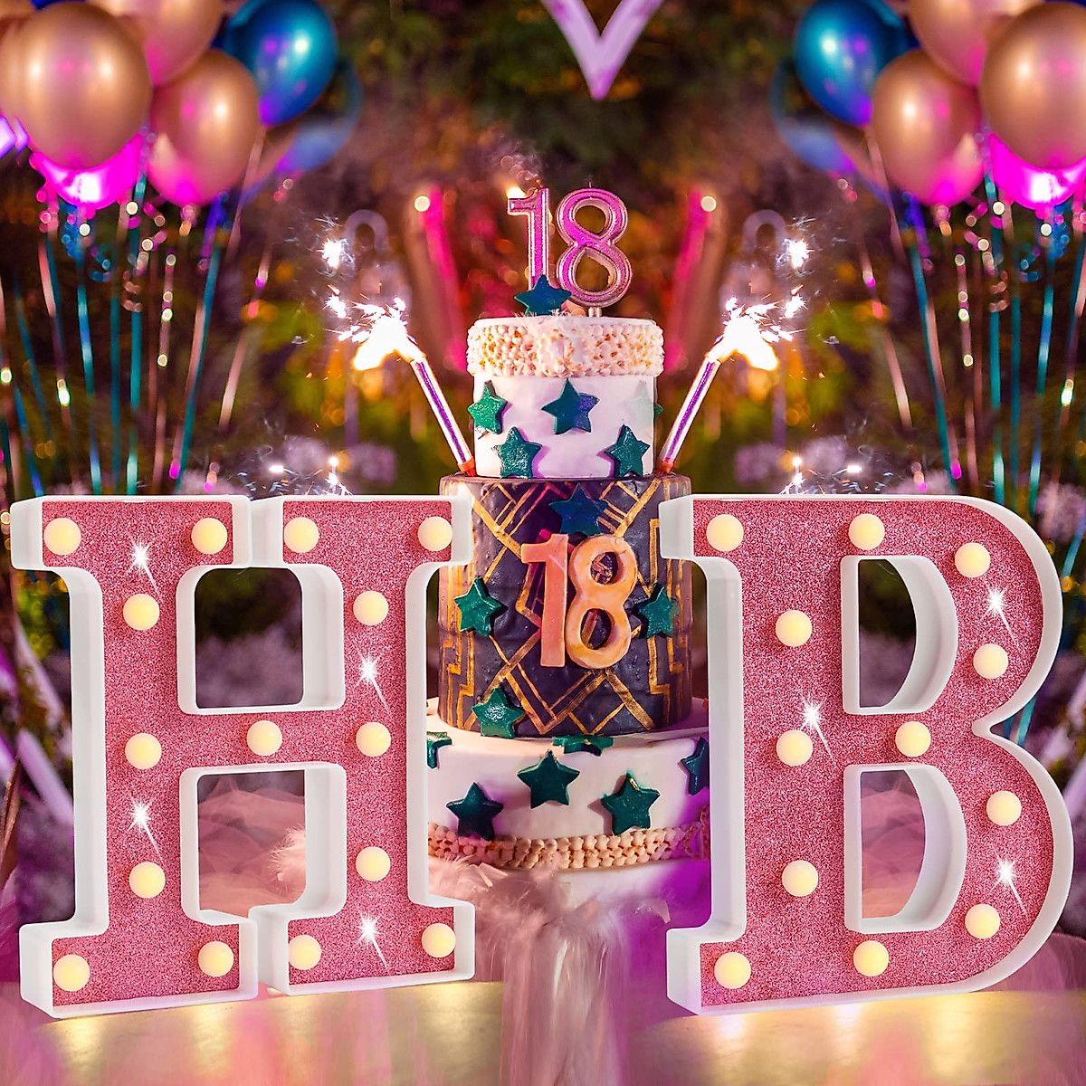 Light Up Pink Alphabet Marquee Letters Sign, Glitter LED Marquee letter Lights Sign Battery Powered for Night Light Girls Bedroom Birthday Gifts Wedding Pink Party Baby Shower Decorations, Pink L