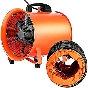 VEVOR 10 Inch Portable Ventilator Fan, High Velocity, Low Noise, 2700m3/h Air Flow, 320W Power, 295Pa Pressure, with 5M Duct Hose, Orange