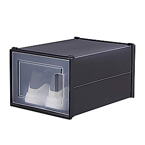 sweetgo 12 Pcs Stackable Shoe Storage Boxes - Front Entry and Clear Plastic, Shoe Container and Sneaker Display Box for Closets and Entryway, Foldable Shoe Organizer for Men & Women Shoes (Black)