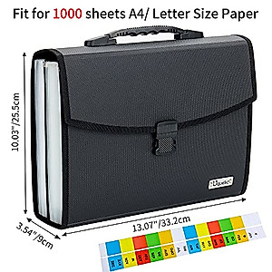 Uquelic 26Pockets Expanding File Folder - Upgraded Durable Buckle, Base with Ergonomic Portable Handle/Large A4 Letter Size Expandable File Organizer/Accordion Filing Document