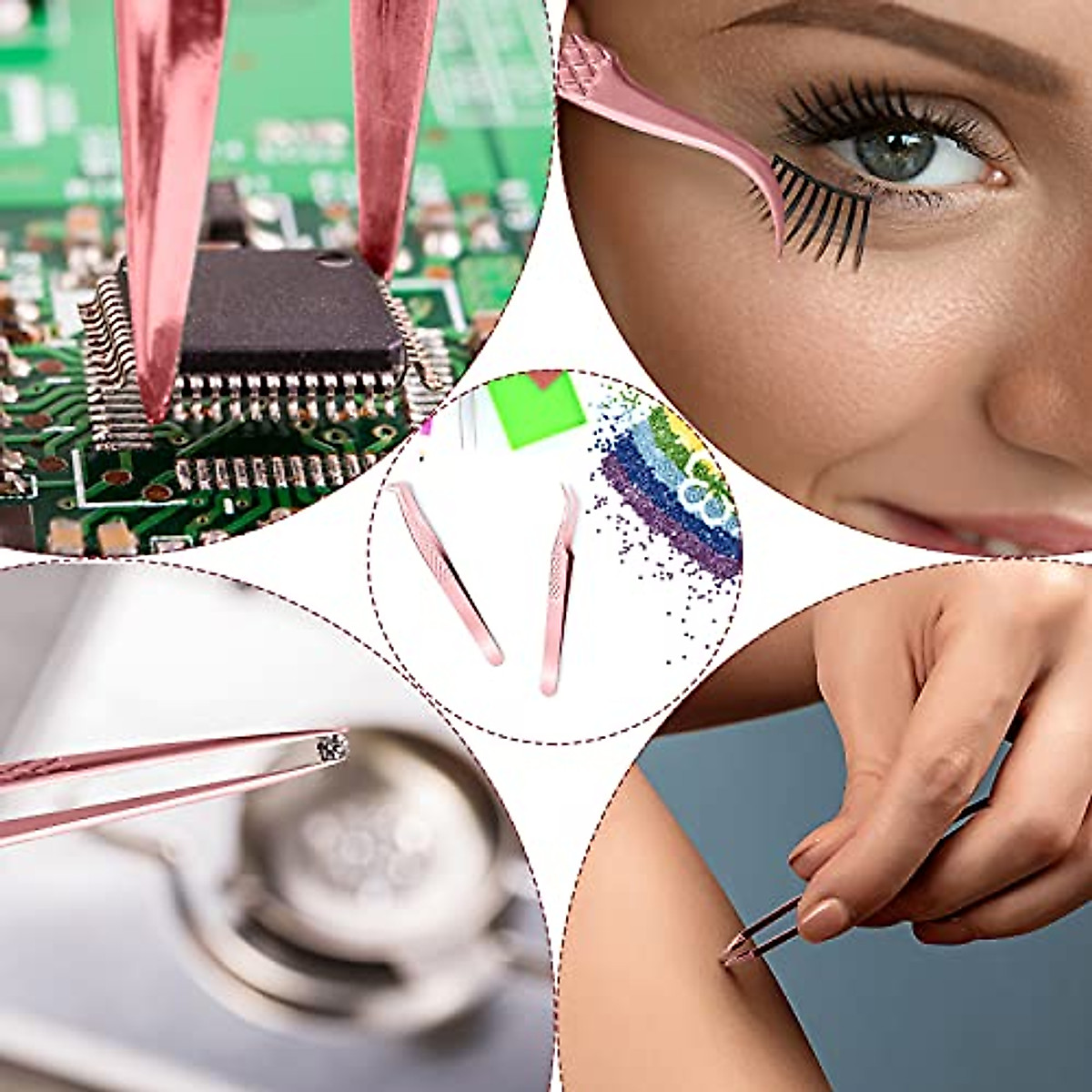 5 Pieces Eyelash Extension Tweezers Set Straight and Curved Tip False Lash Tweezers Eyelash Volume Tweezers Stainless Steel Precision Tweezers for Eyelash Extension (Rose Gold)