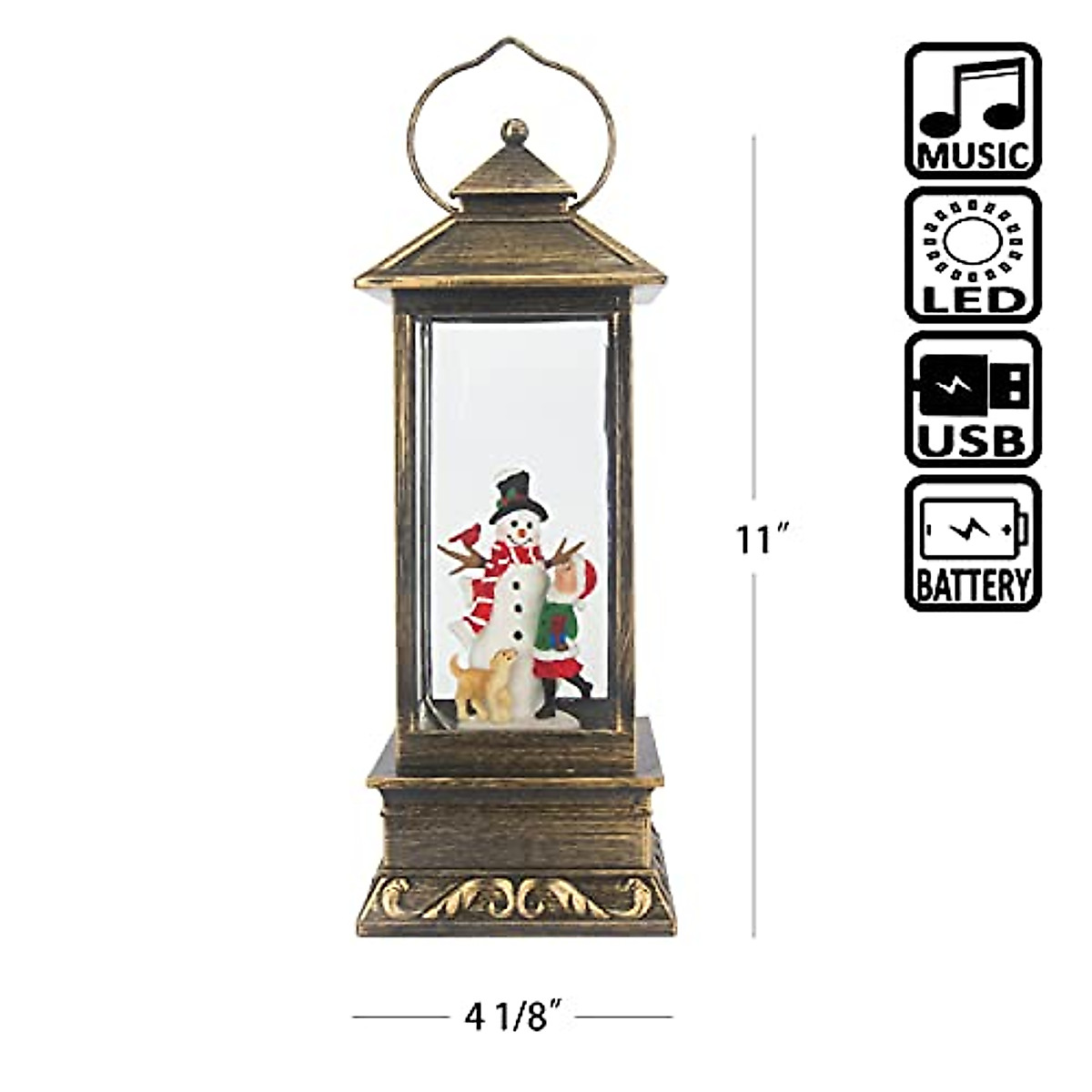 Evelyne Square Christmas Snow Globes Musical - Battery Operated LED Lighted Swirling Glitter Water Lantern - Christmas Decorations for The Home (Snowman with Child and Dog)