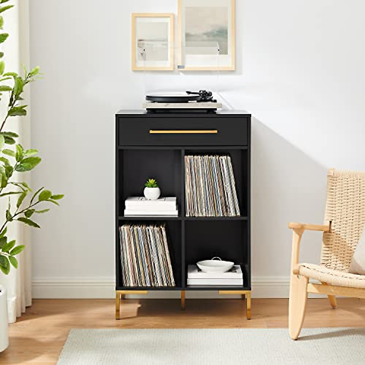 Crosley Furniture Juno Record Storage Cube Bookcase, Black