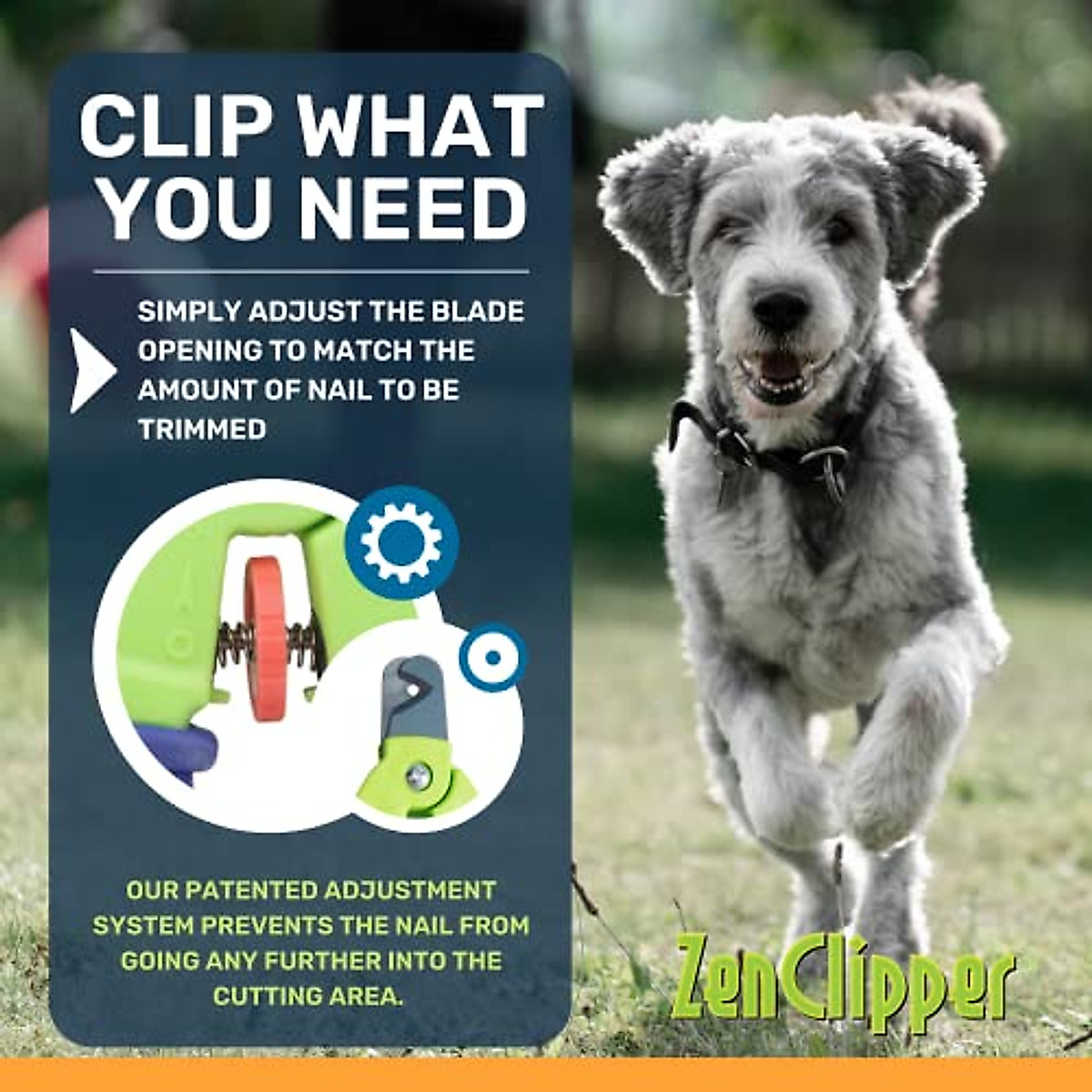 Zen Clipper Precise Safer Pet Nail Trimmer - Fully Adjustable Pet Nail Clipper for Dogs and Cats - Clips only The Amount of Nail You Chose Quick, Clean and Quiet Cut - Patented (Junior)