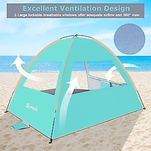 Gorich Beach Shade Tent for 3 Person with UPF 50+ UV Protection, Portable Sun Shelter Canopy, Lightweight & Easy Setup Cabana Beach Tent
