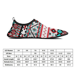 Water Shoes for Womens Mens Barefoot Quick-Dry Aqua Socks for Beach Swim Surf Yoga Exercise (Geometric Indiana Western Southwest Tribal Ethnic Aztec Red Turquoise)