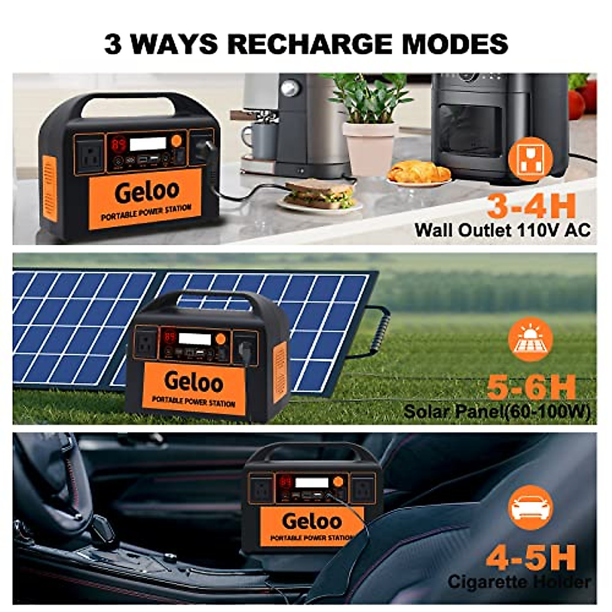 Geloo Portable Power Station 300W, 299Wh Solar Generator for Camping, Portable Solar Power Station 110V/300W AC, USB, PD Output, Portable Generator for Home Outdoor Camping RV Travel