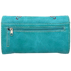 Zelris Western Mustang Horse Turquoise Women Crossbody Wrist Trifold Wallet (Turquoise)