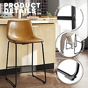 Waleaf 26 inch Bar Stools Set of 2,Counter Height Bar Stools with Back, Modern PU Leather Stools with Metal Leg and Footrest,Dining Chairs for Kitchens Island,Armless Pub Stools for Rustic Bar