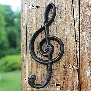 Run 2 Pieces American Rural Retro Cast Iron Musical Note Hook Wall Hanging Coat Hat Decorative Single Hook (2)