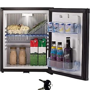 SMETA Mini Fridge with Lock for Bedroom Quiet Lockable No Noise Absorption Mini Refrigerator 12V/110V Compact Portable DC Locking Refrigerator for Office Van Medication Storage Dorm, 1.0 Cu.Ft, Black