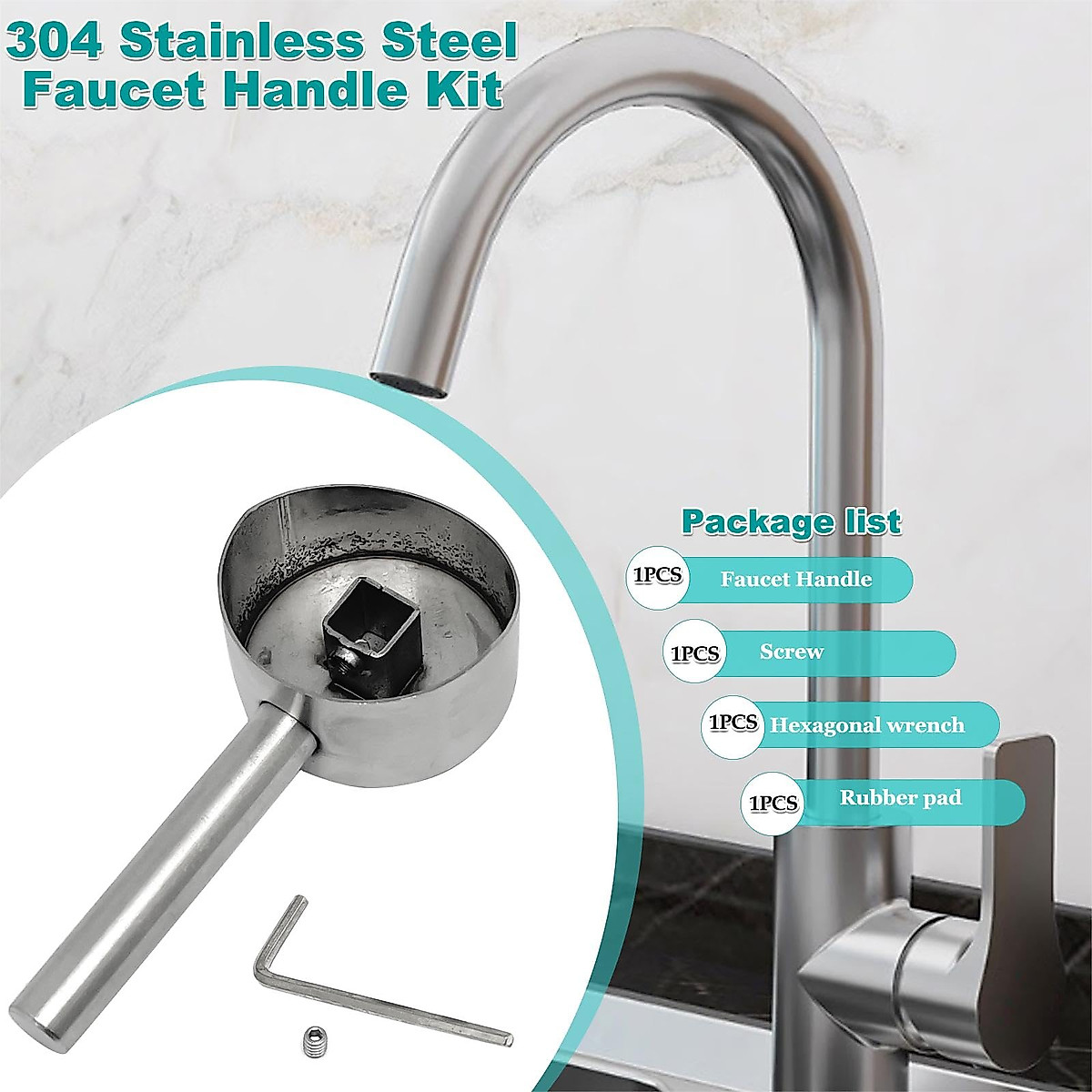 generic 1set 42mm Width 304 Stainless Steel Faucet Handle Kit,for Single Handle Faucet(One-Shape Type), Sliver
