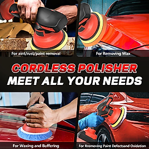 YEARTOP Cordless Car Buffer Polisher for Milwaukee 18V Battery, 8 Variable Speed Orbital Polisher, Brushless Motor Car Buffer, Power Polisher for Car Detailing/Polishing/Waxing (No Battery)