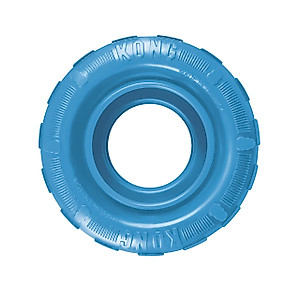 KONG Puppy Tires - Dog Chew Toy for Puppies - Stuffable Dog Toy for Treats & Snacks - Natural Rubber Chew Toy for Teething Puppy - for Medium/Large Puppies - Assorted Colors