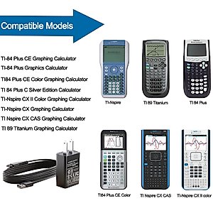 WUKUR Charger Replacement for TexasTI 84 Plus CE Graphing Calculator Compatible with TI Nspire CX/CX CAS & 84 Plus CE Color/C Sliver Calculators & Touchpads with 5FT Charger Cable