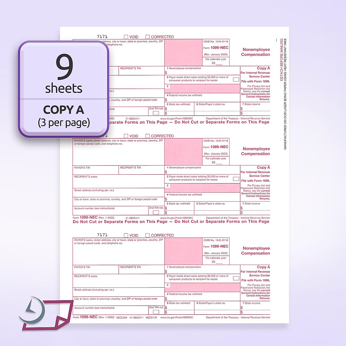 "New" 1099-NEC Forms for 2022, 4-Part Tax Forms, Vendor Kit of 25 Laser Forms and 25 Self-Seal Envelopes, Forms Designed for QuickBooks and Other Accounting Software