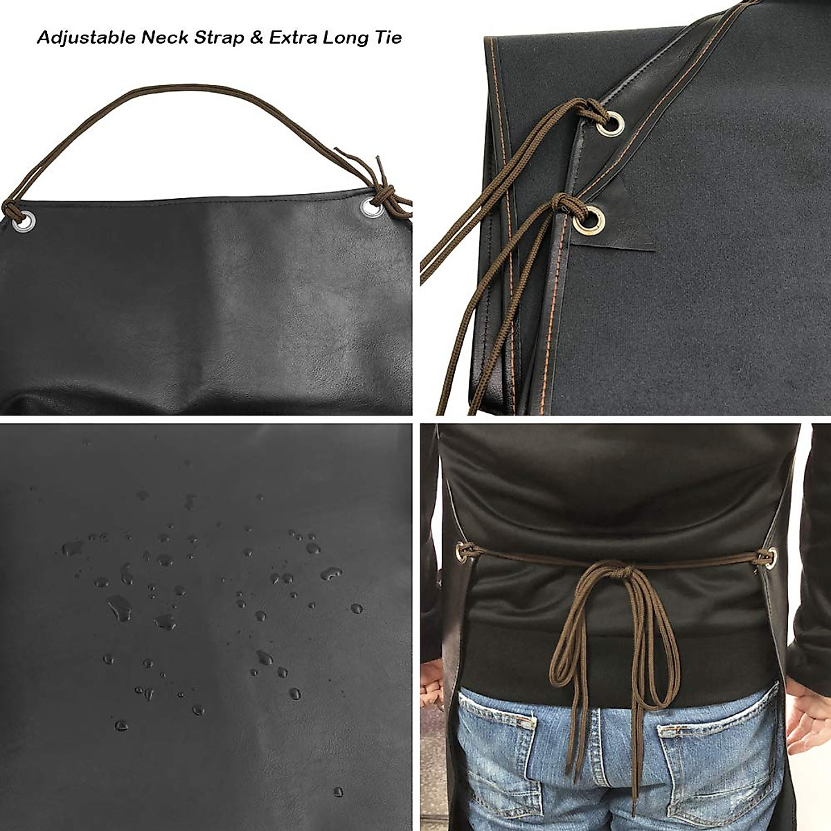 Heavy Duty PU Apron & Latex Gloves, DaKuan Waterproof Resist Strong Acid, Alkali and Oil Apron & Gloves Best for Staying Dry When Dishwashing, Lab Work, Butcher