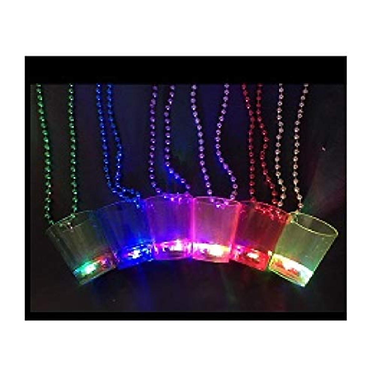 Light Up Flashing LED Shot Glass Mardi Gras Bead Necklace - 12 Pack - Tons of fun for that next party or New Year's Eve