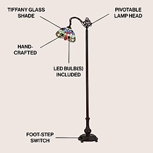 JONATHAN Y JYL8010A Dragonfly Tiffany-Style 60" Arched LED Floor Lamp, Tiffany, Traditional, Elegant, Office, Living Room, Family Room, Dining Room, Bedroom, Hallway, Foyer, Bronze