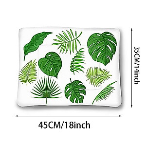 Pale Green Non-Electric Pet Warming Pad Leaf Nature Jungle Forest Super Soft Plush Dog Crate Pad for Travel or Home Party Theme 14" x 18"