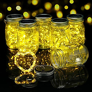 Hanging Mason Jar Solar Lights - 6 Pack 40 LED Fairy Lights Solar Powered with Jars and Hangers, Solar Lanterns Outdoor Waterproof, Decorative Solar Lanterns for Home Garden Patio Party Wedding