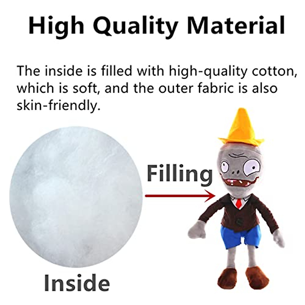 JHESAO 12" PVZ Plush Conehead Zombies Brown Coat Toys PVZ 1 2 Stuffed Soft Doll Roadblock Conehead Zombie New