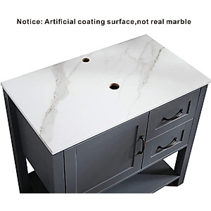 Homecart 30" Bathroom Vanity and Sink Combo Marble Pattern Wood Top White Vessel Sink with Faucet Drain Mirror Vanity Set, Grey
