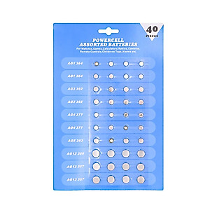 Cotchear 40pcs Alkaline Cell Batteries Assorted 1.5 Volt AG1/LR621 AG3/LR41 AG4/LR626 AG5/LR754 AG12/LR43 AG13/LR44 Coin Batteries Set 0% Mercury