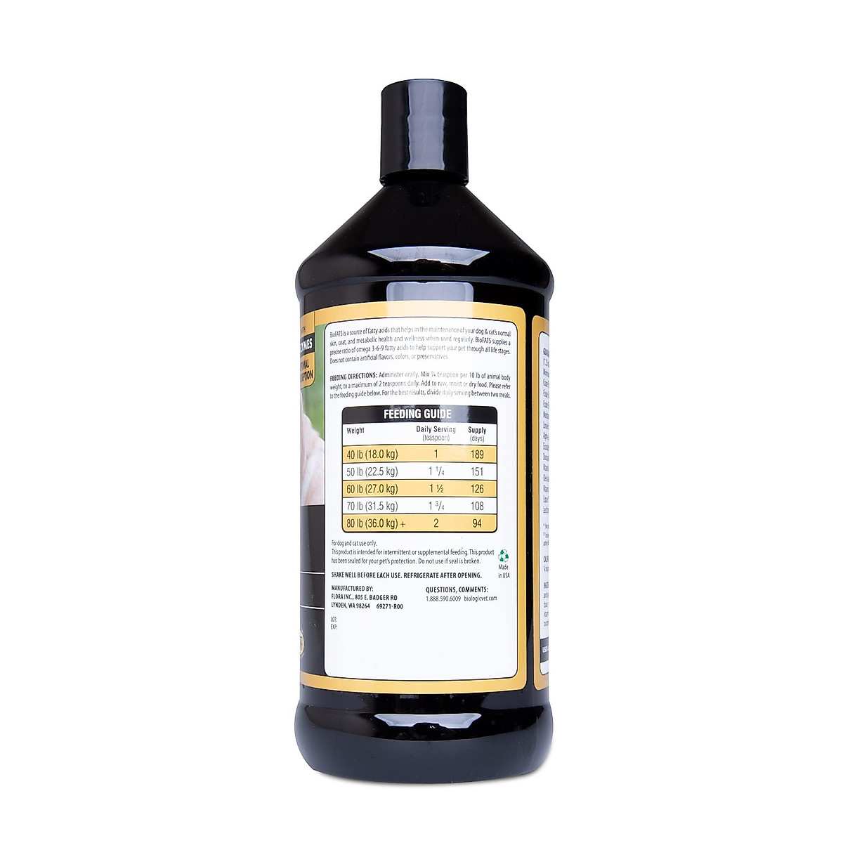 BiologicVET - BioFATS Omega 3-6-9 Fatty Acid with EPA & DHA, Supports Healthy Skin, Coat and General Wellness, 94-Day Supply for 80-lb. Animal, 32-fl. oz. Bottle