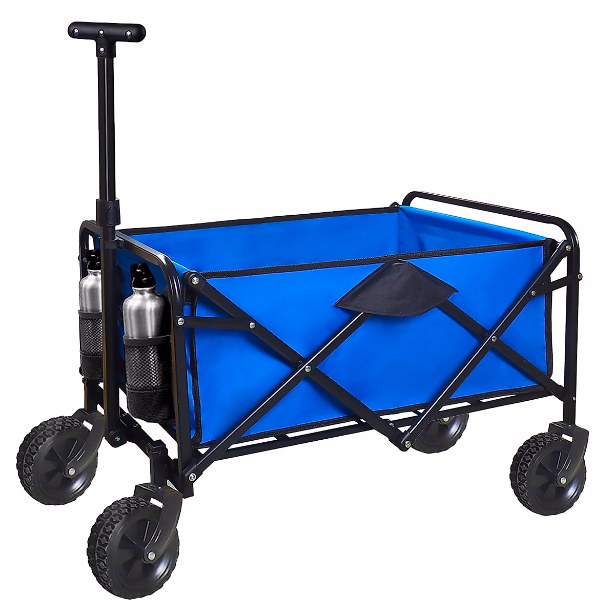 HHXRISE Collapsible Folding Wagon, Beach Cart with Wheels Foldable, Utility Heavy Duty Wagon with Portable, Large Capacity, Adjustable Handle, Side Pockets for Camping, Shopping, Garden, Picnic - Blue