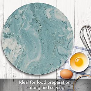 CounterArt Teal Quartz Design 4mm Heat Tolerant Round Tempered Glass Cutting Board 16" Round Manufactured in the USA Food Preparation Board, Cake Plate, Pizza Stand