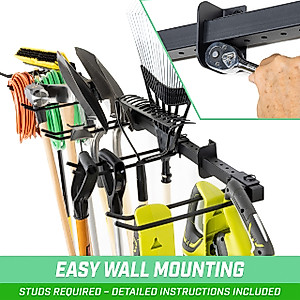 GoSports Wall Mounted Garage Yard Tool Organizer - Adjustable Storage Rack for Garden and Shop Tools