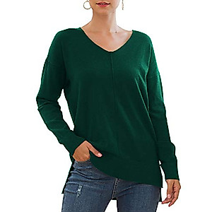 Jouica Womens Fall Casual Long Sleeve Pullover Sweater(Dark Green,X-Large)