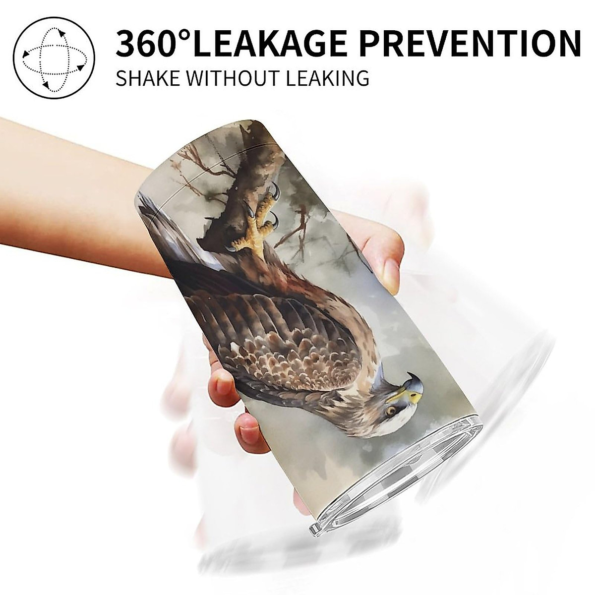 20 Oz Tumbler With Straw Leak Proof Thermos Cup, Watercolor Of Hawk Sitting In The Tree Stainless Steel Insulated Travel Coffee Mug Fit for Car Cup Holder