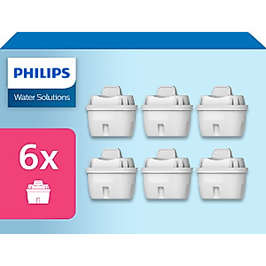 Philips Water Replacement Filter Cartridges, 6-Pack, Brita Compatible, Reduces MICROPLASTICS, Chlorine, LIMESCALE, Heavy Metals