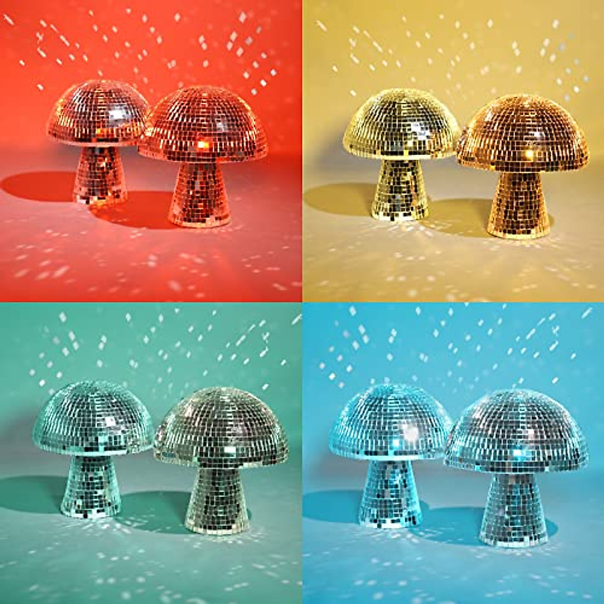 Mushroom Disco Ball, Silver & Rose Gold Mirror Glitte, Reflective Lights for Party, Room, Table Decor, Art Decorations, 2 Pack (6 X 6.3 in)